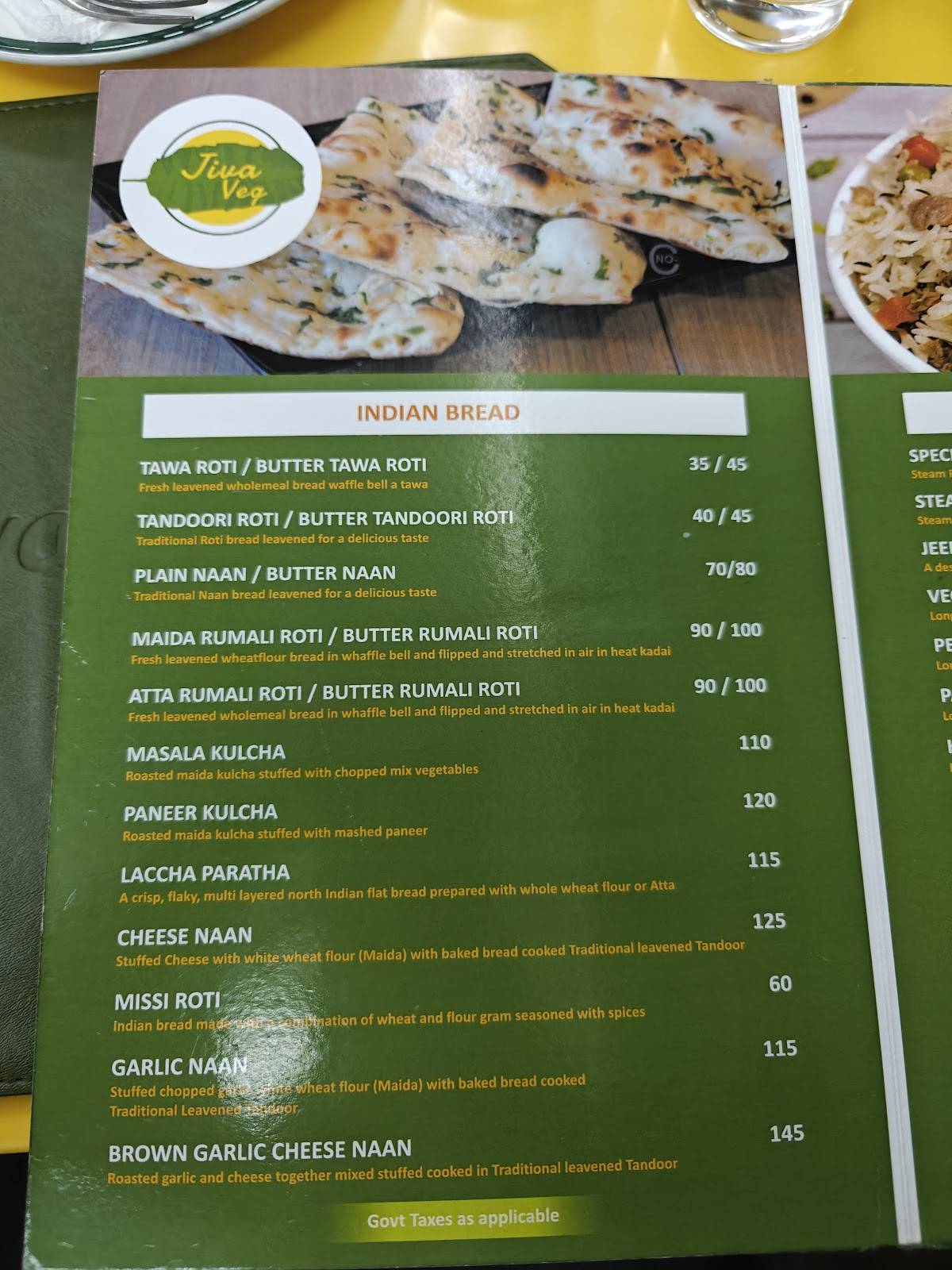 Menu at Jiva veg restaurant- pure vegetarian, Shillong