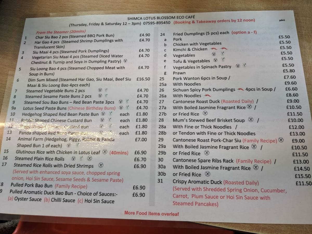 Menu at Shimca Eco Café restaurant, Inverness