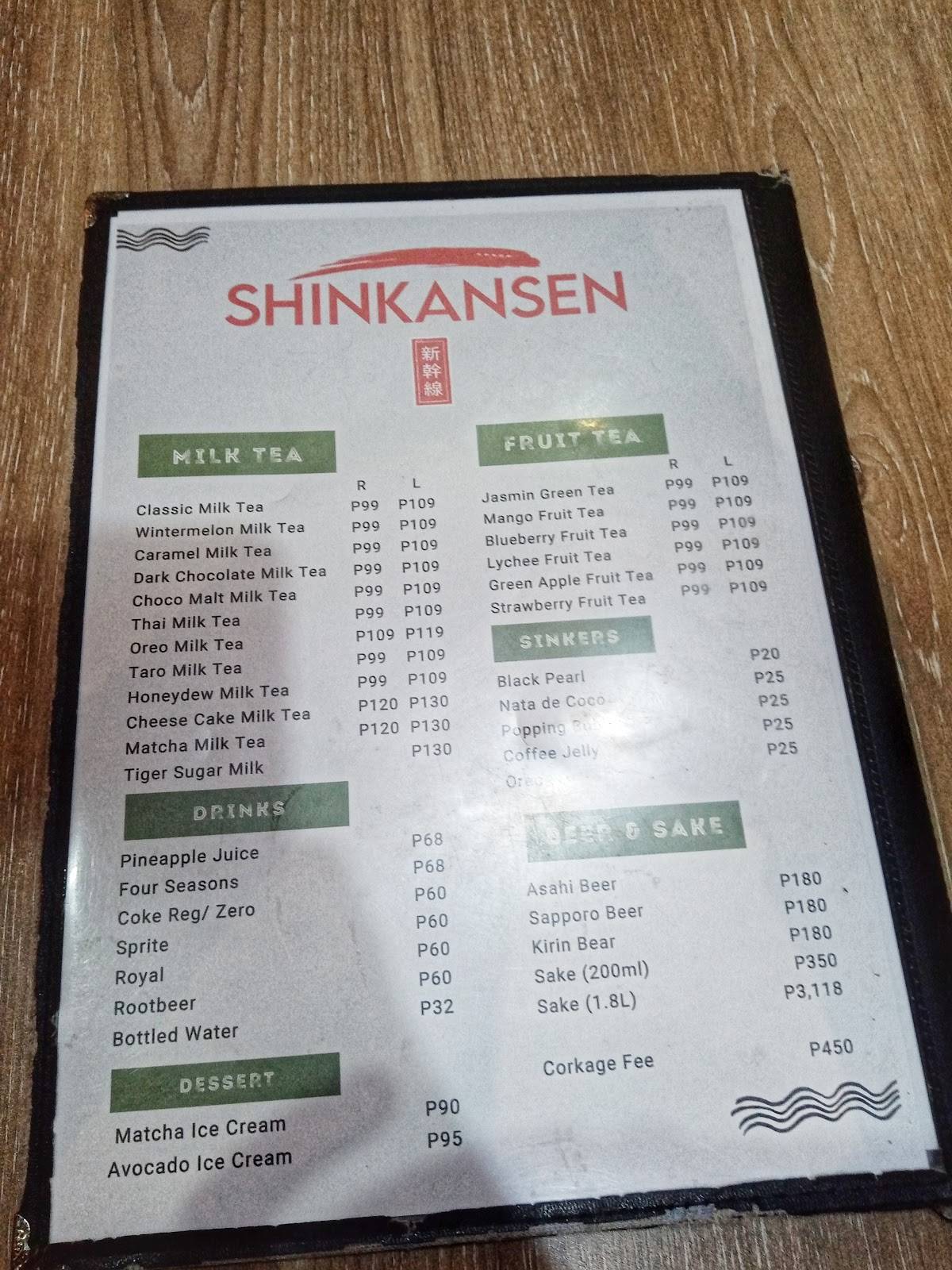 Carta del restaurante Shinkansen Ramen & Izakaya, Calamba