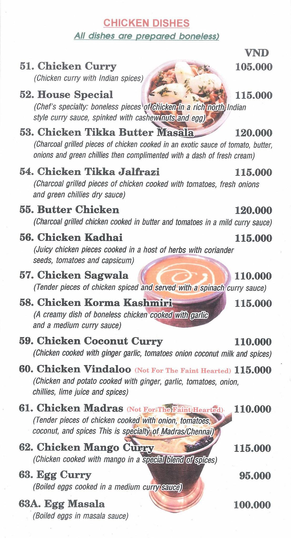 Menu at Shiva-Shakti Indian Restaurant, Hue