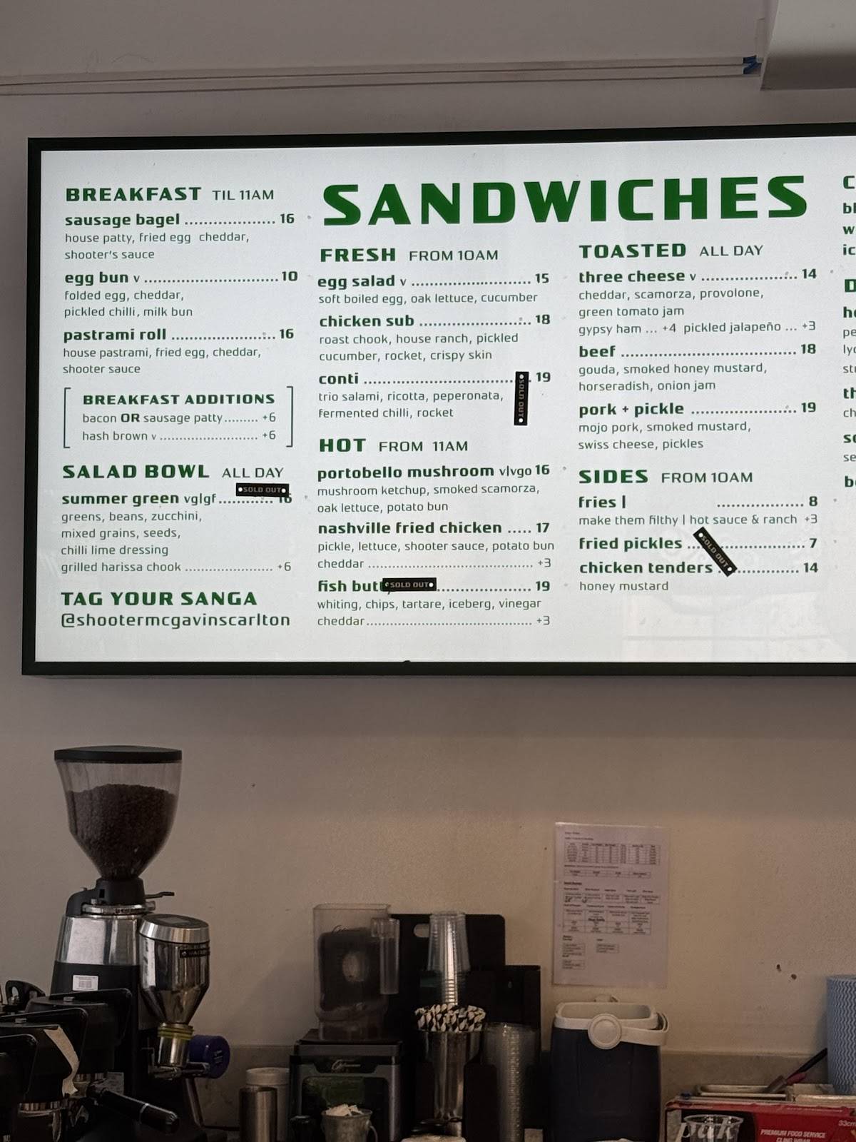Menu at Shooter McGavins Carlton cafe, Carlton