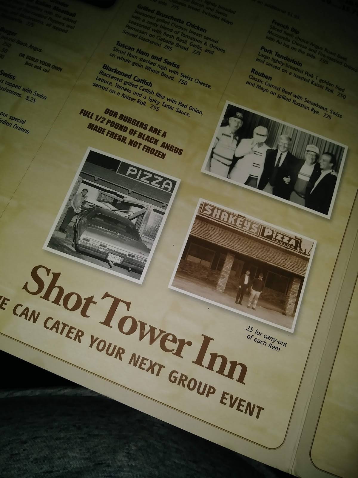Menu at Shot Tower Inn pizzeria, Dubuque
