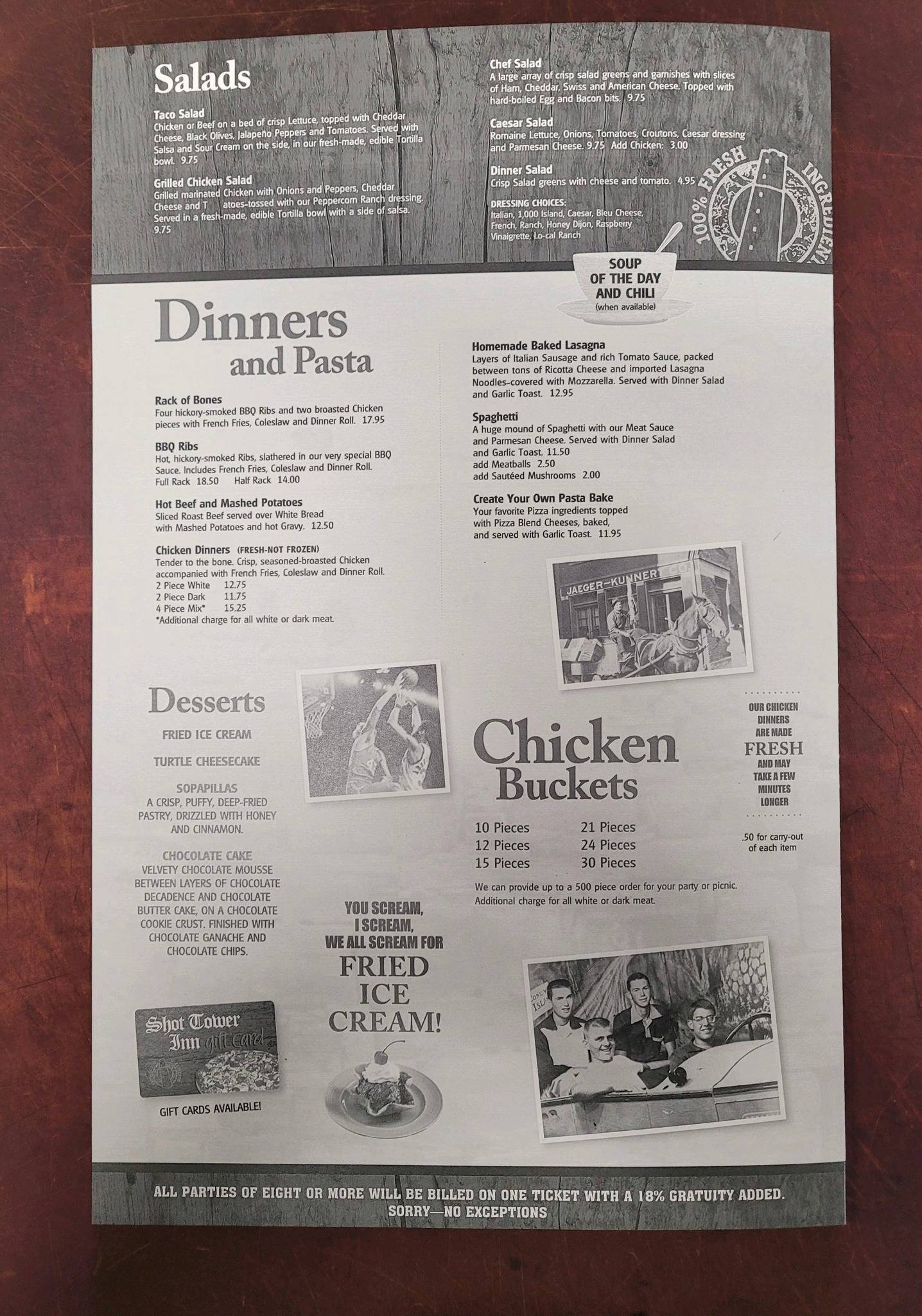 Menu at Shot Tower Inn pizzeria, Dubuque