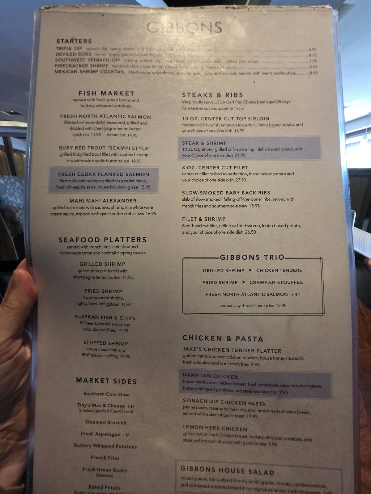 Menu at Gibbons Fine Grill restaurant, Shreveport