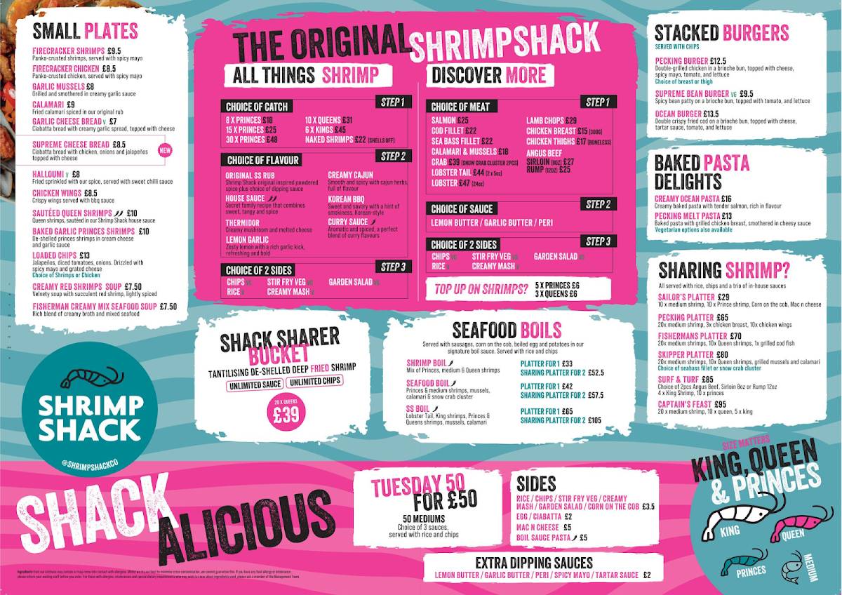 Menu at Shrimp Shack Streatham restaurant, London