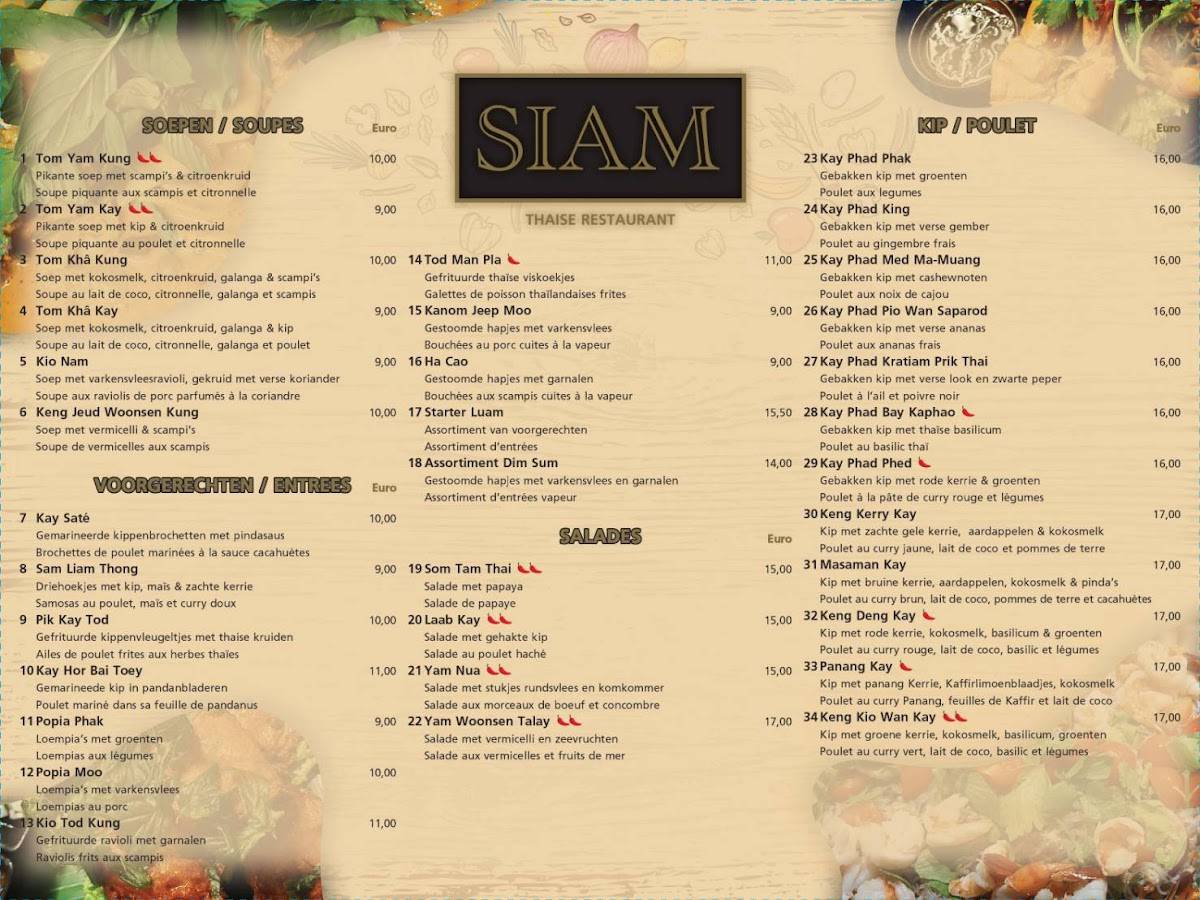 Menu at Siam Café, Merchtem