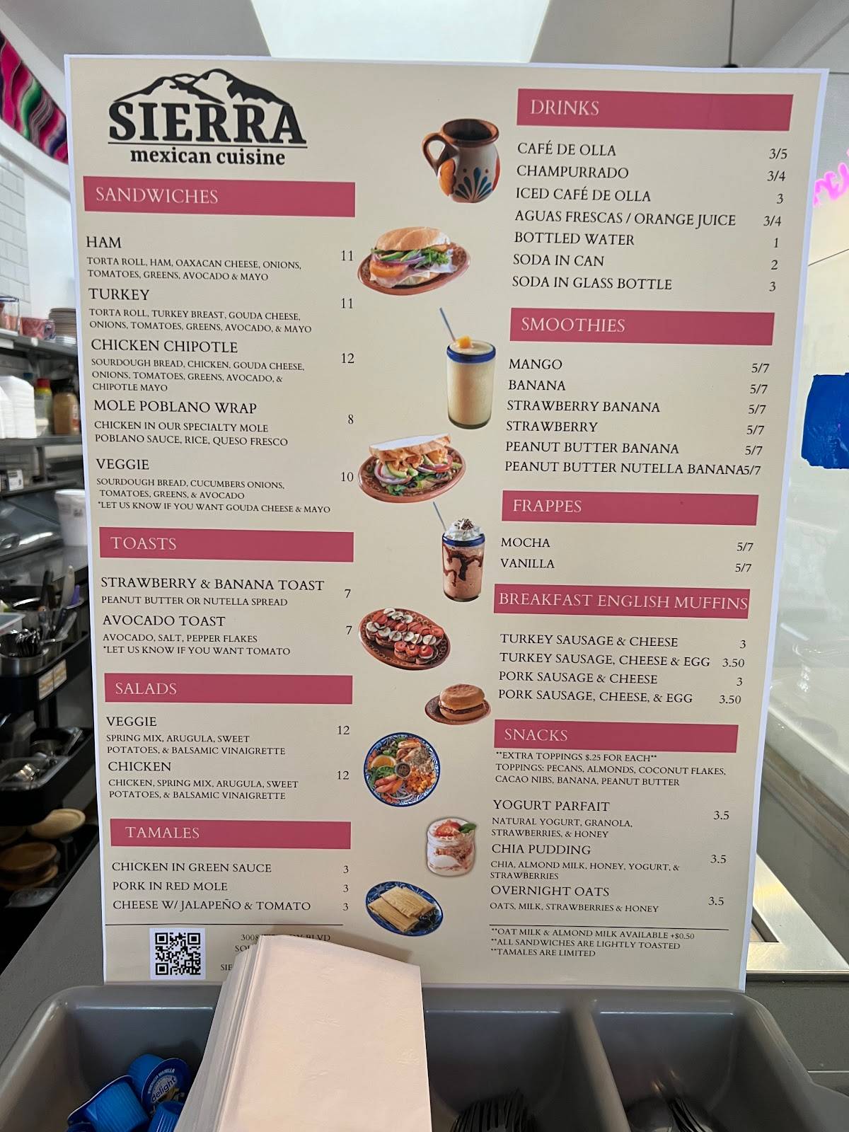 Menu at Sierra Mexican Cafe, South Gate