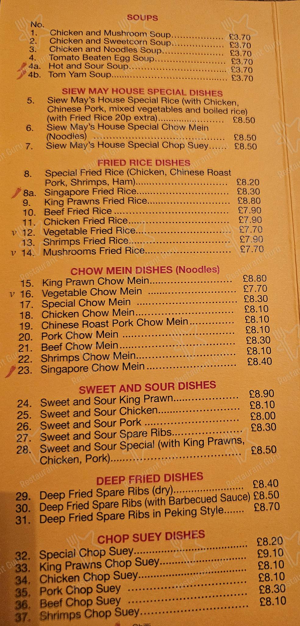 Menu at Siew May fast food, Dawlish