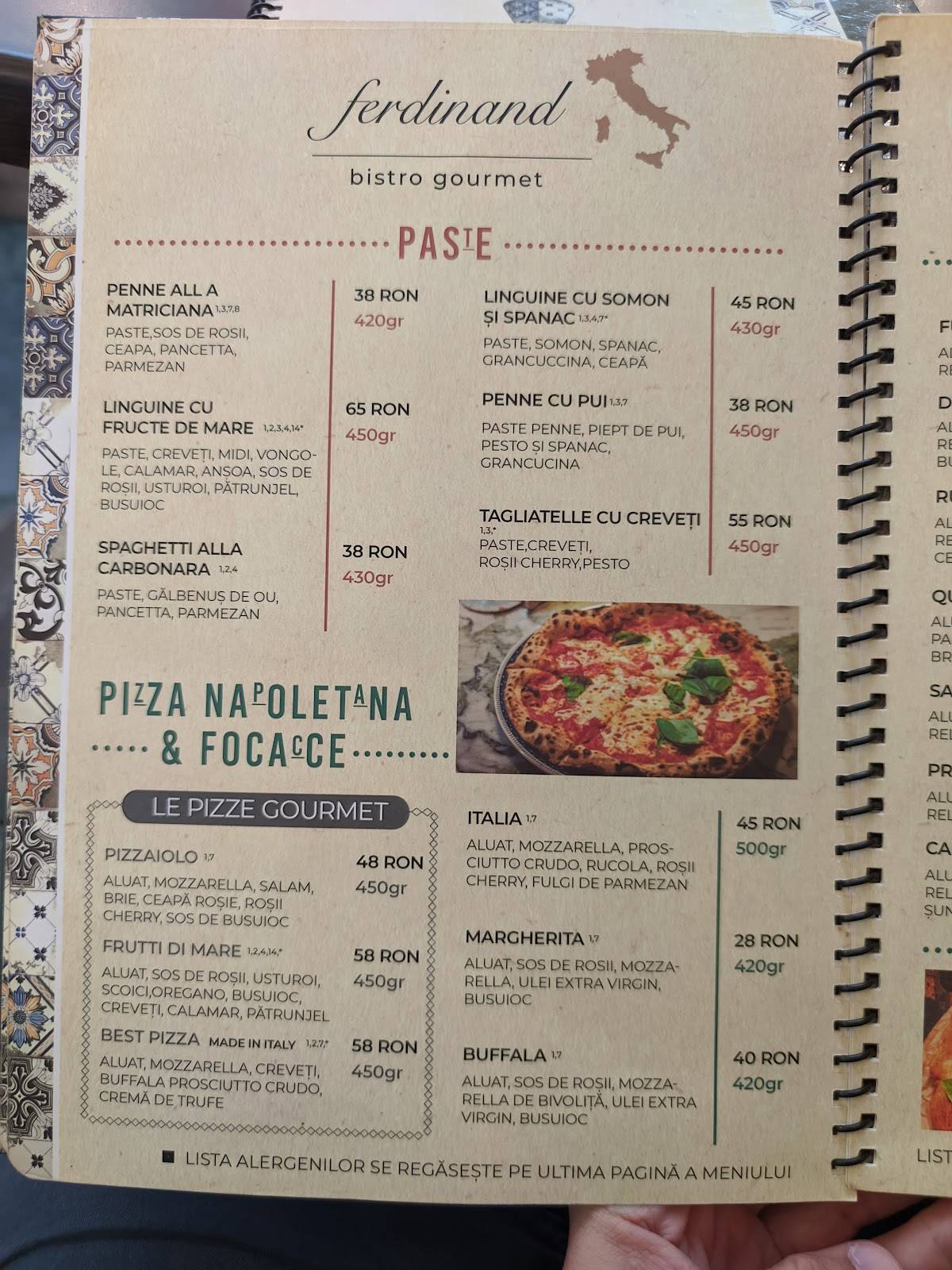 Menu at Ferdinand, Sighișoara