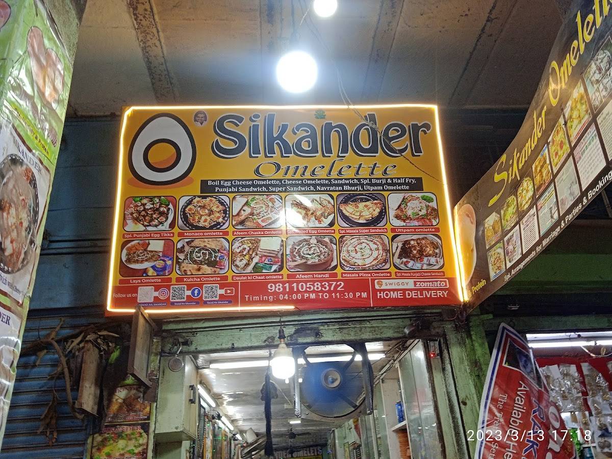 Menu at Sikandar Omelette, New Delhi