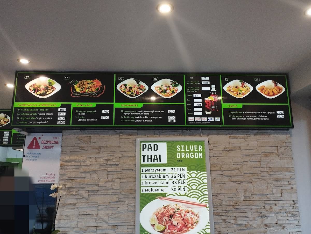 Menu at Silver Dragon restaurant, Pruszków, Majowa 1