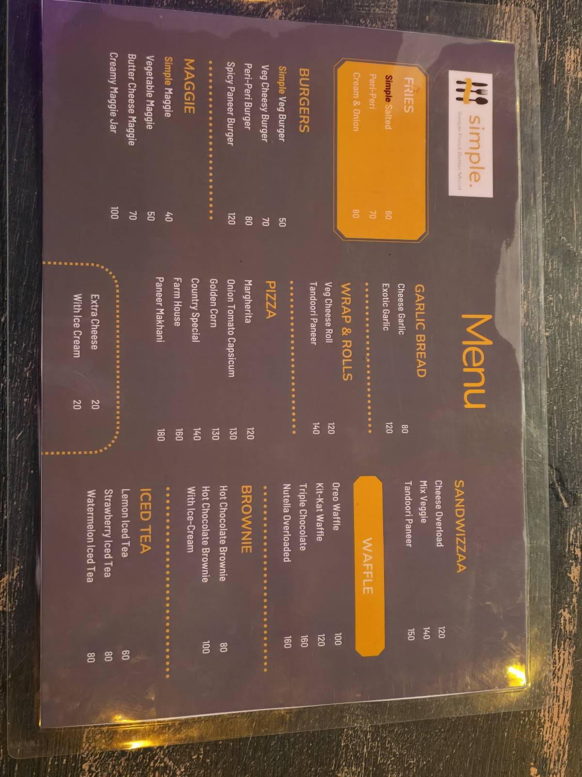 Menu at Simple cafe, Chittorgarh