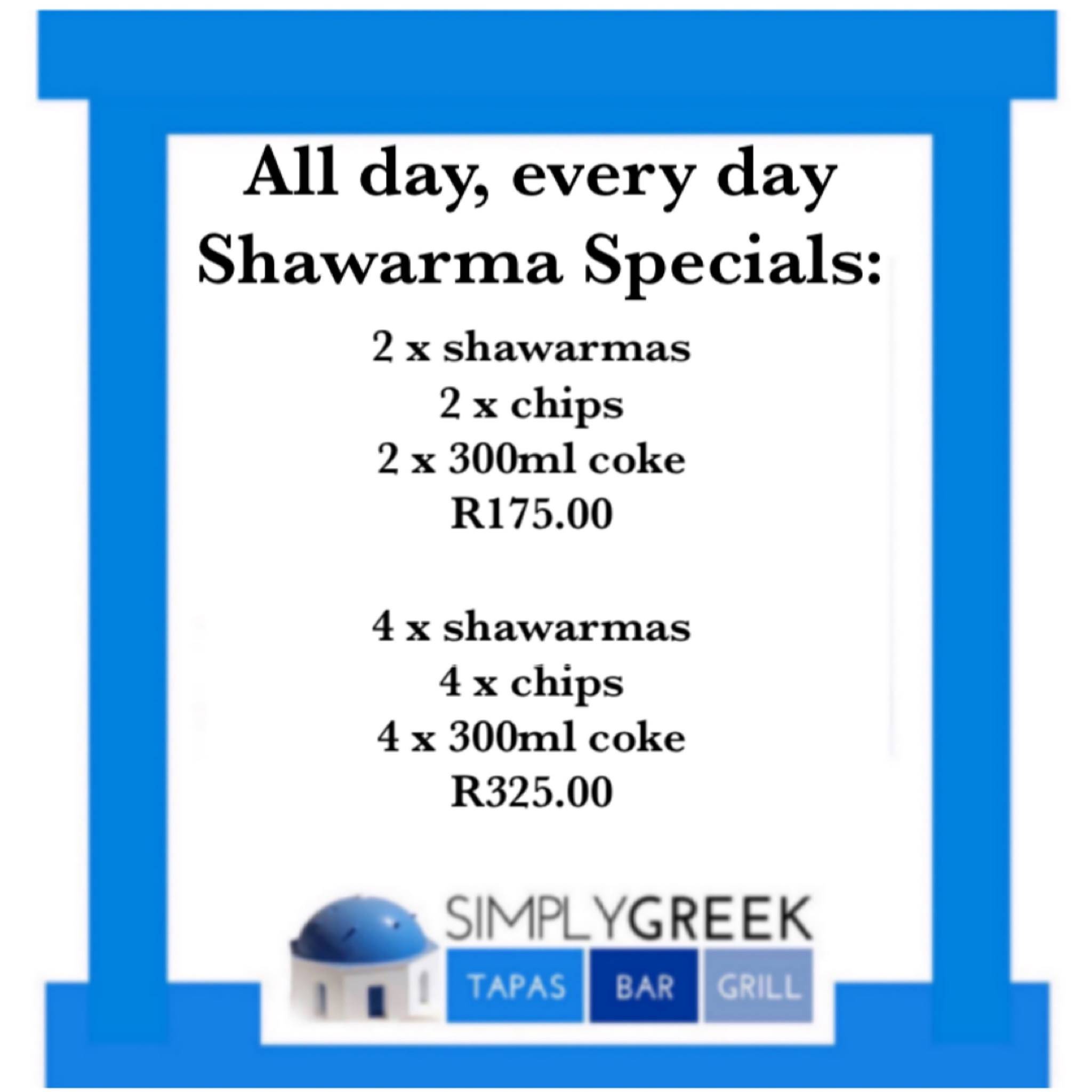 Menu at Simply Greek restaurant, Stellenbosch, 3 Plein St