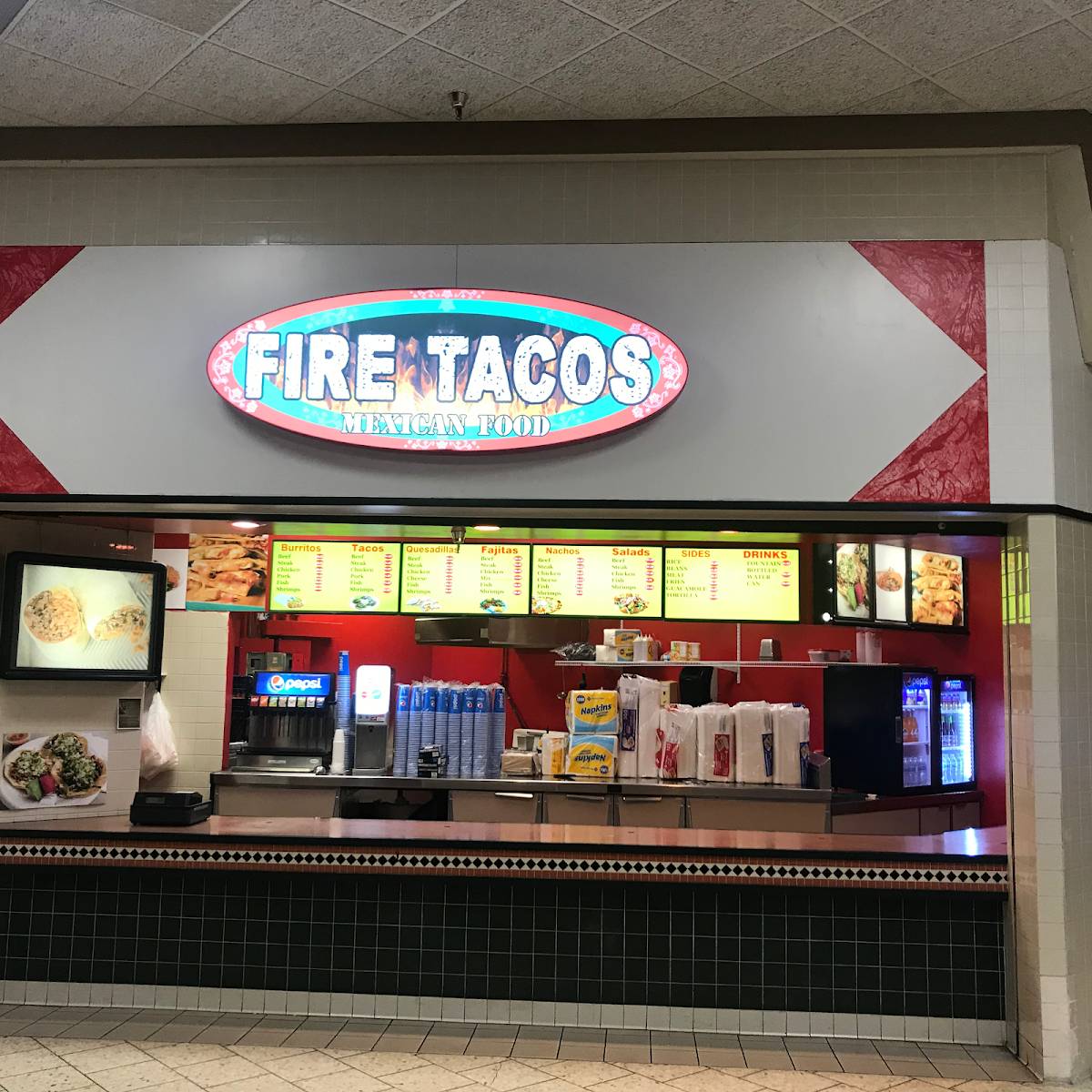 Menu at Fire Tacos restaurant, Sioux City