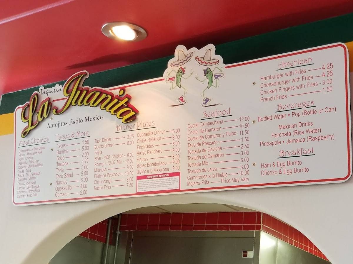 Menu at La Juanita restaurant, Sioux City, Pierce St