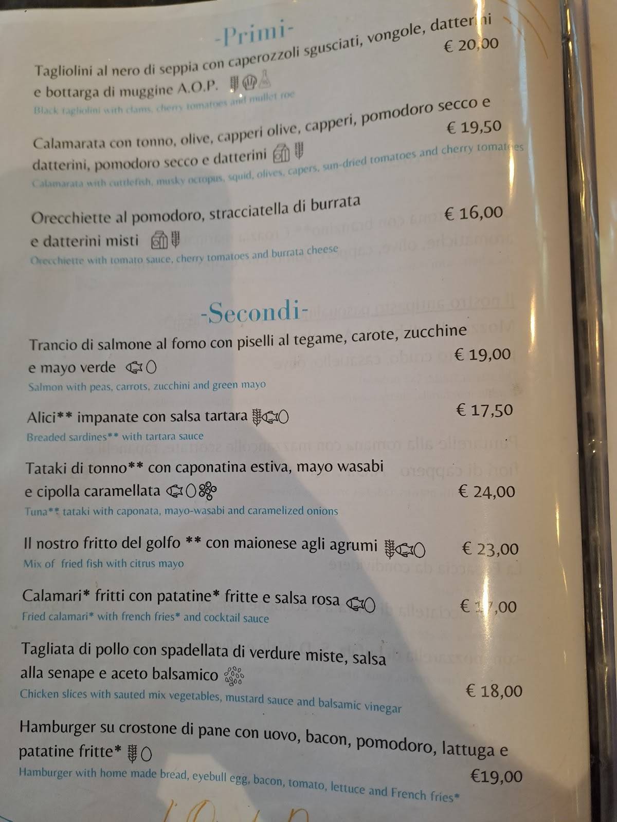 Menu da Trattoria Pizzeria L'Oro di Napoli, Sistiana