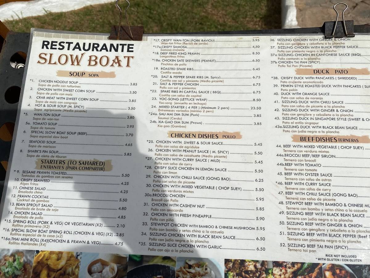 Menu at Slow Boat Chino restaurant, Sitio de Calahonda