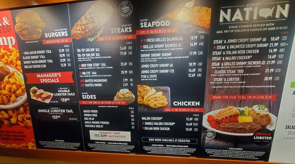 Menu at Sizzler steakhouse, Springfield
