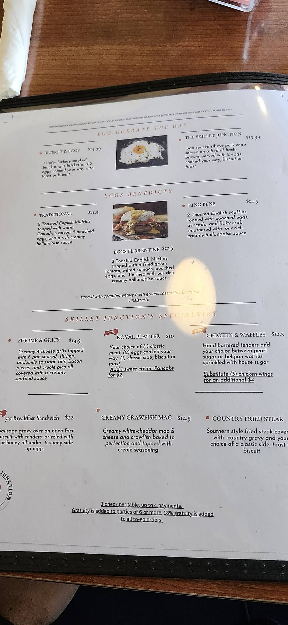Menu at Skillet Junction restaurant, Jackson