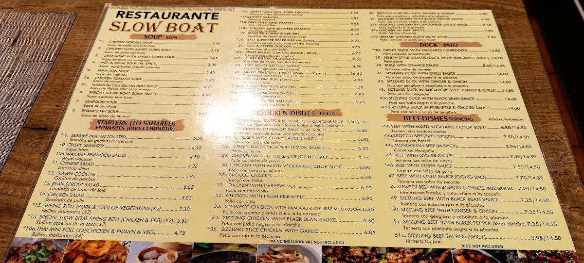 Menu at Slow Boat Chino restaurant, Sitio de Calahonda
