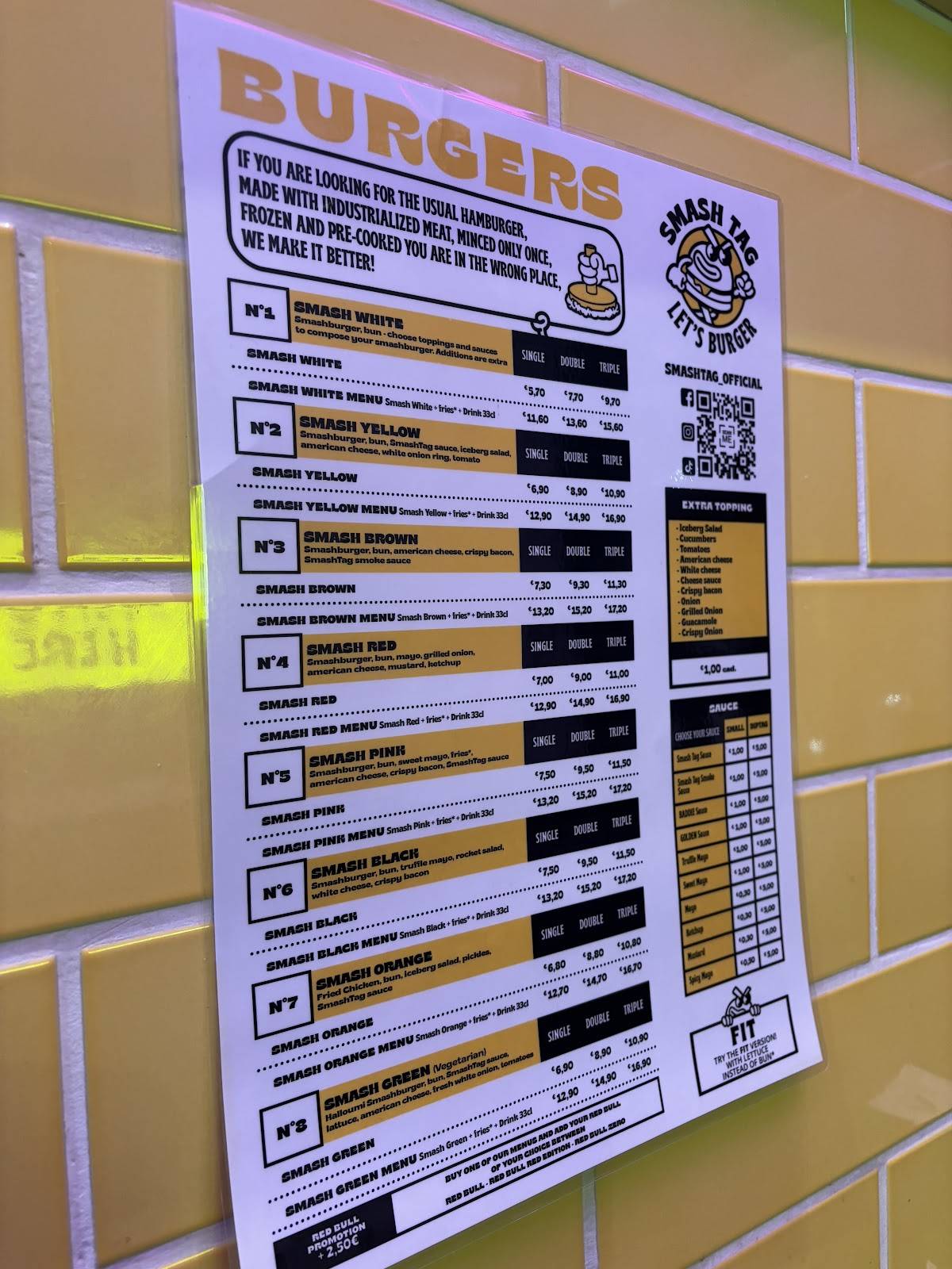 Menu da Smash Tag ristorante, Roma, Via Michele di Lando