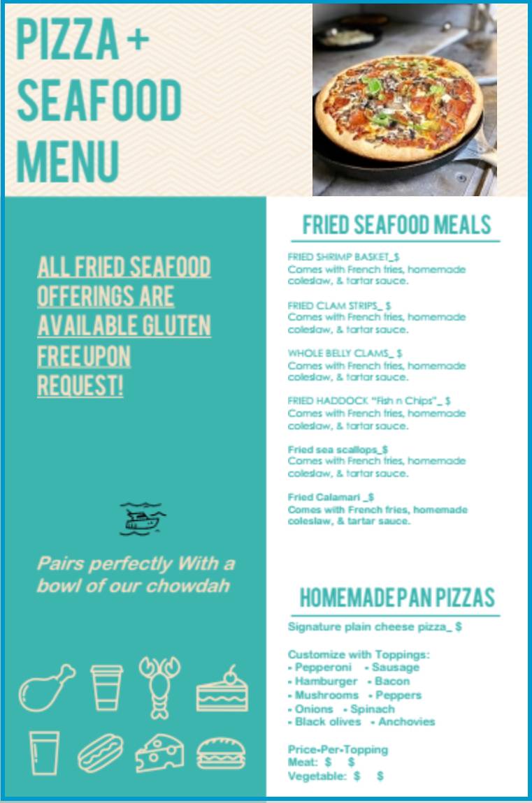 Menu at Smithsonian Cafe and Chowderhouse, Hatfield
