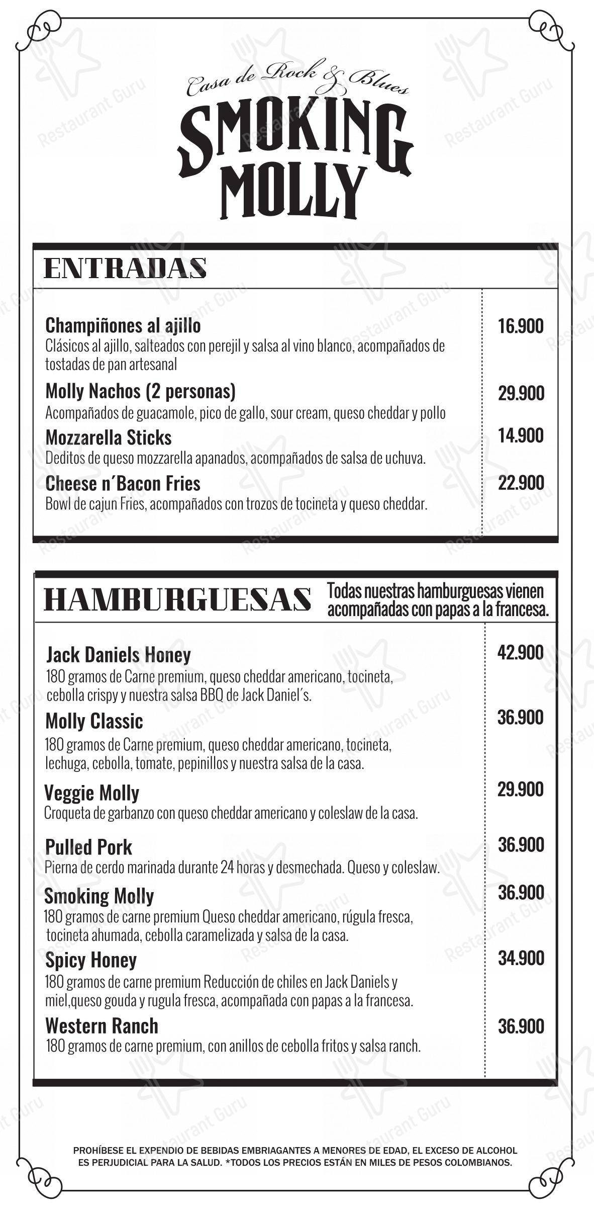 Carta del restaurante Smoking Molly, Bogotá, Cl. 29 Bis #5-74