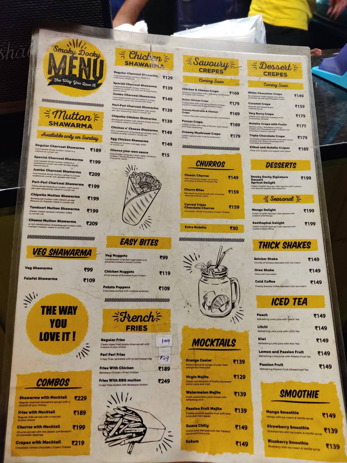 Menu at Smoky Docky Bel road, Bengaluru