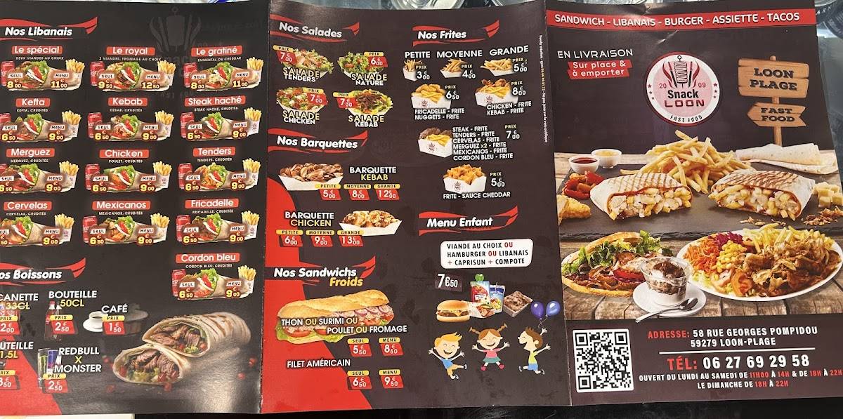 Menu au Snack loon restaurant, Loon-Plage