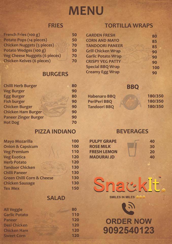 Menu at SnackIt, Chennai, 103