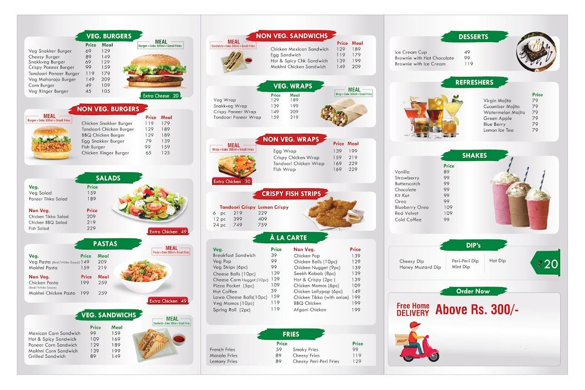 Menu at Snakkers, Una