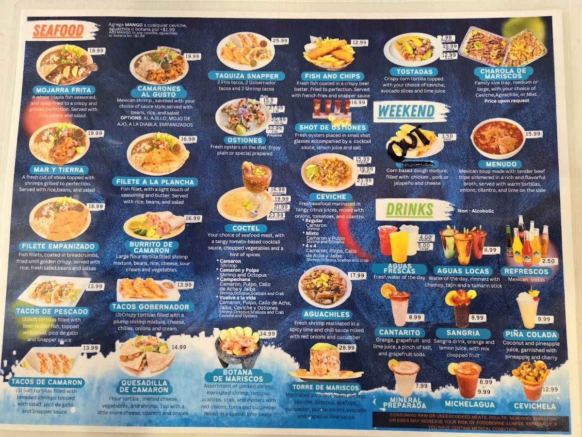 Menu at Snapper Mexican Seafood restaurant, Payson