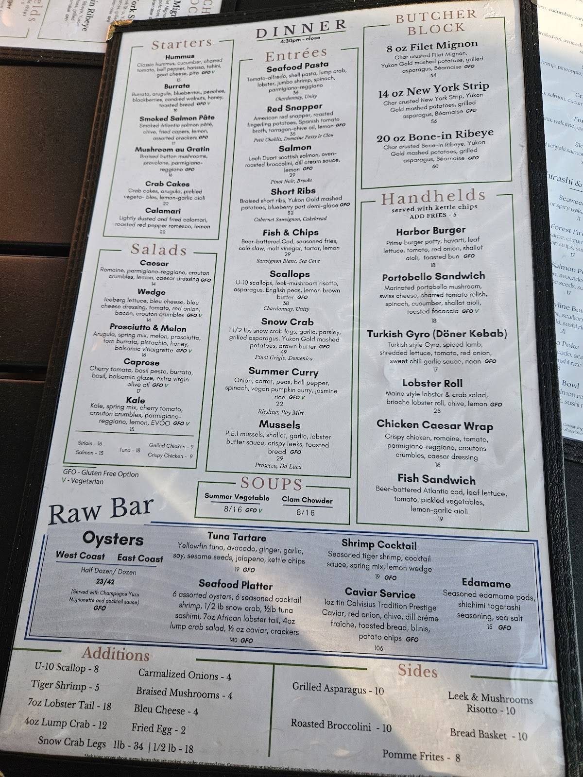 Menu at Snug Harbor restaurant, Grand Haven