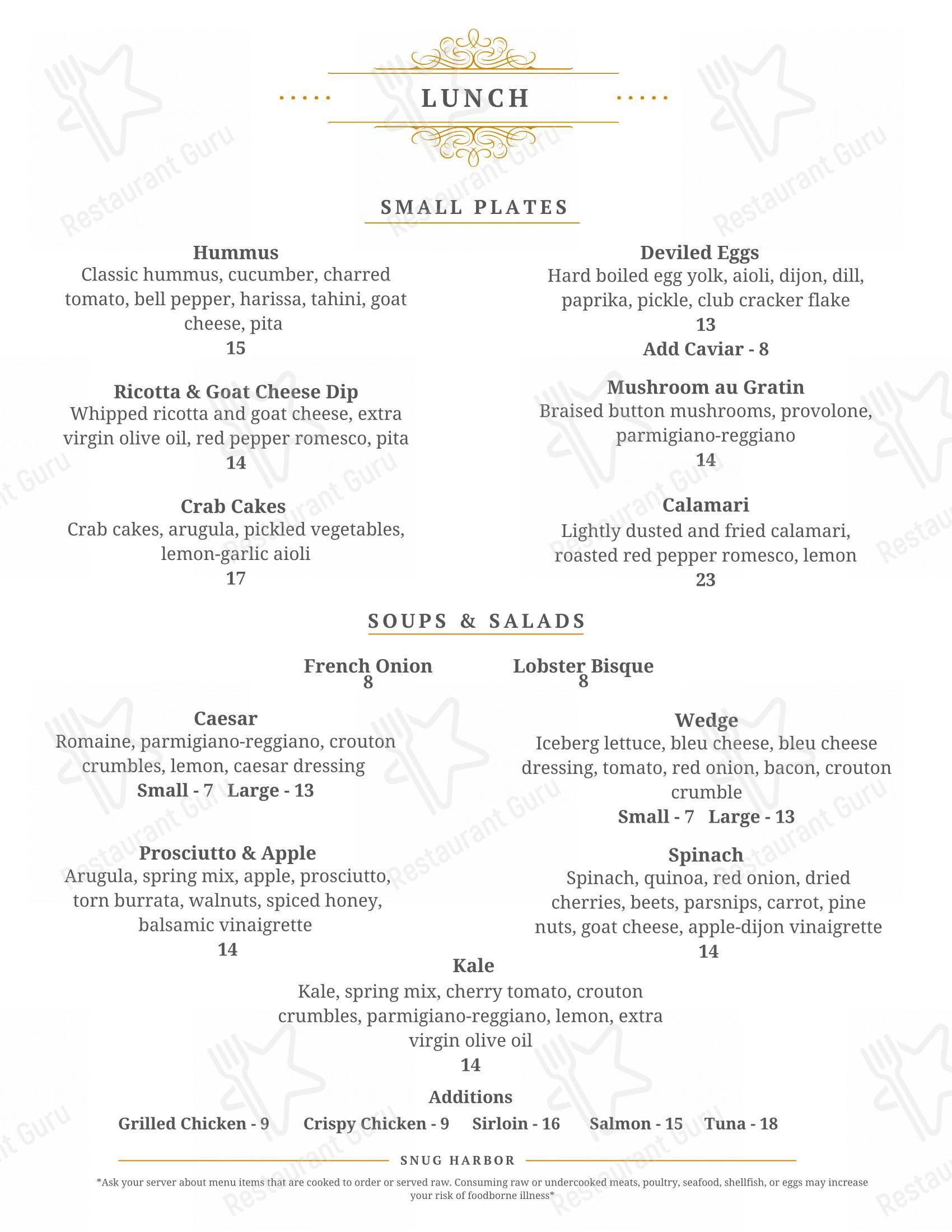 Menu at Snug Harbor restaurant, Grand Haven