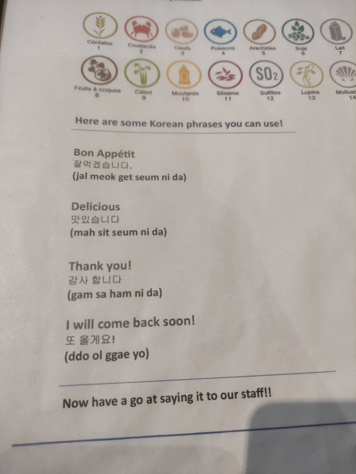 Menu at Sodam Korean Restaurant Luxembourg, Luxembourg City