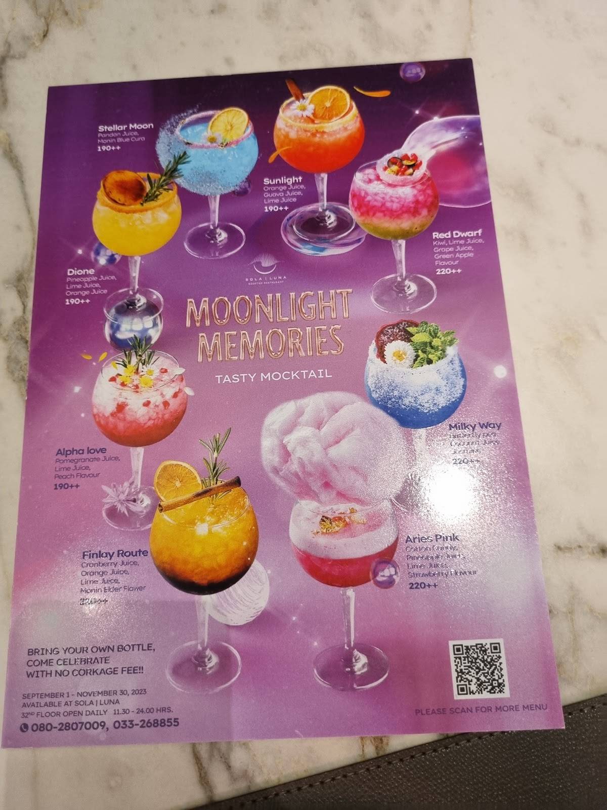 Carta de Sola Luna Rooftop Restaurant, Pattaya