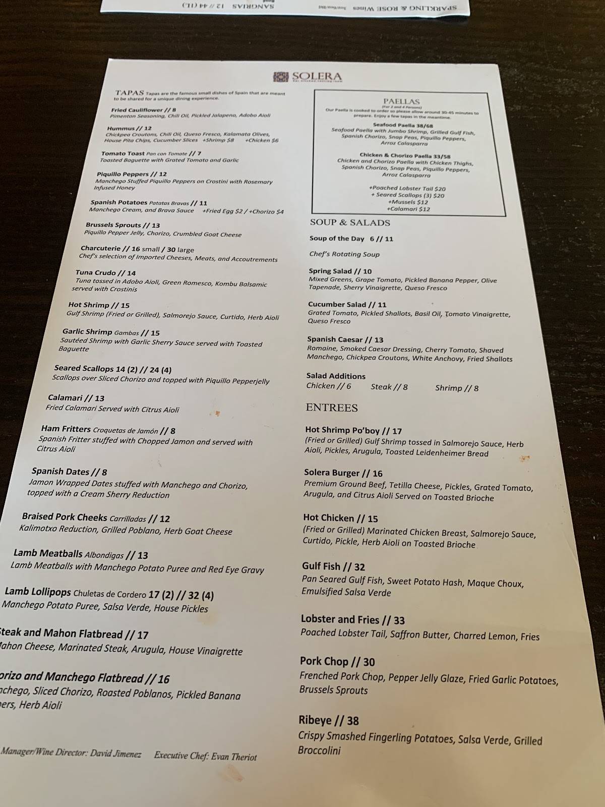 Menu at Solera - Spanish Tapas Restaurant and Bar, Baton Rouge