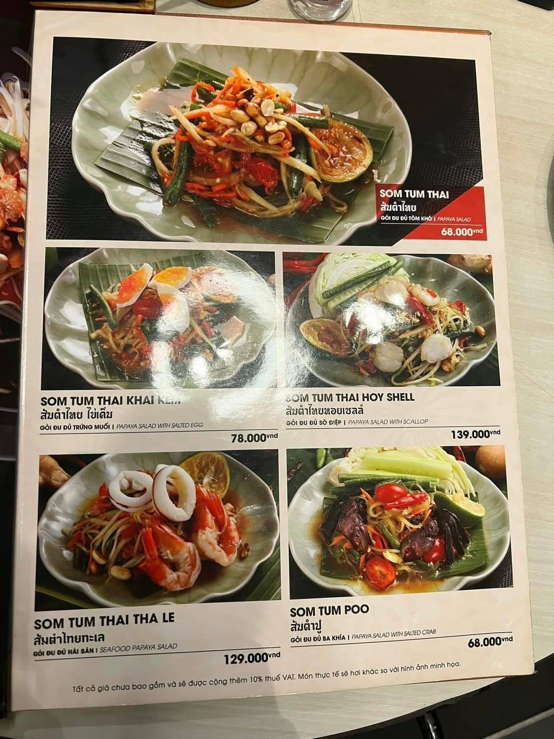 Menu at Som ตำ Thai restaurant, Ho Chi Minh City