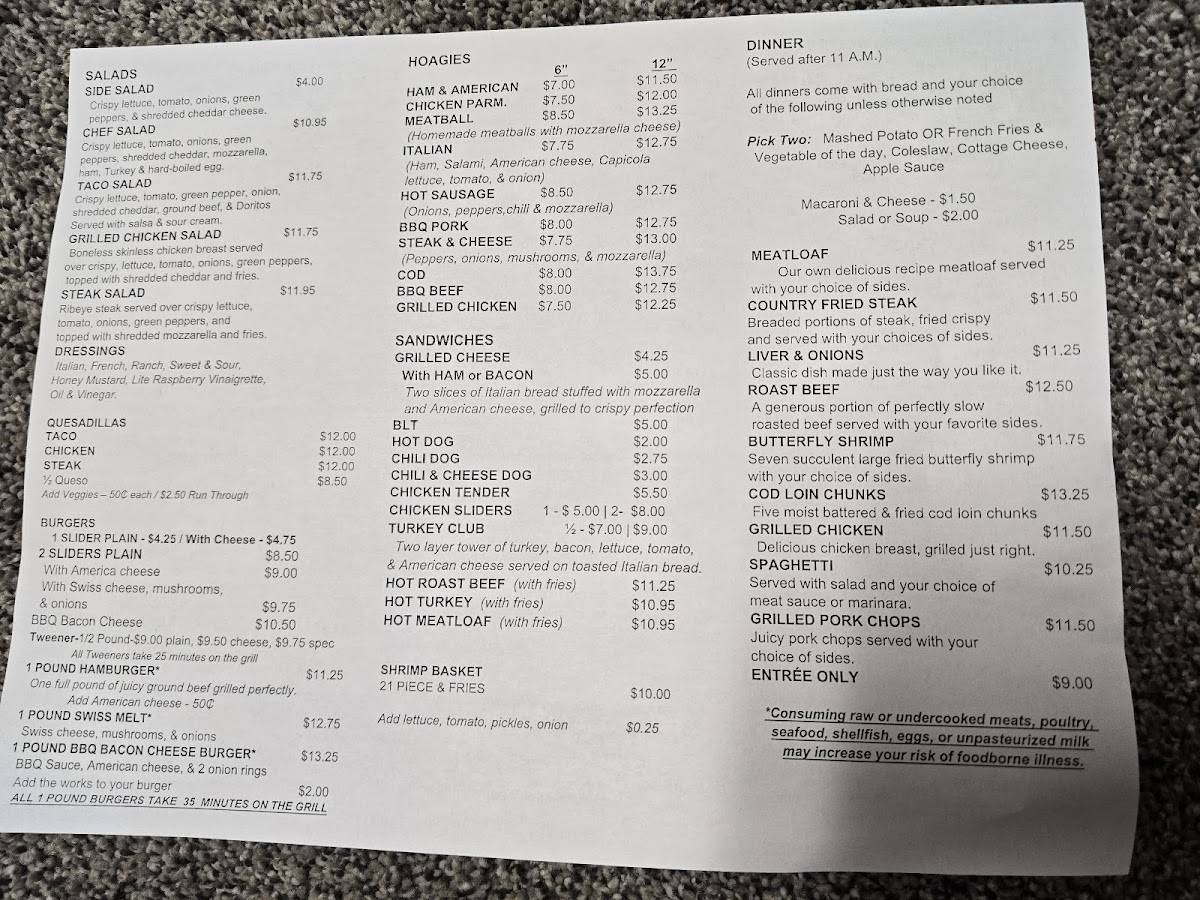 Menu at Some Place Else restaurant, Wellsville, 400 Main St