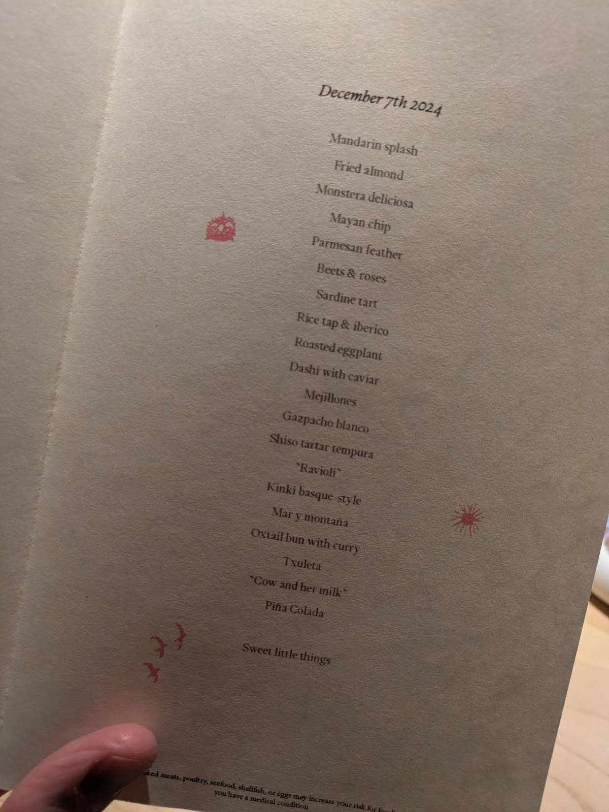 Menu at Somni restaurant, West Hollywood