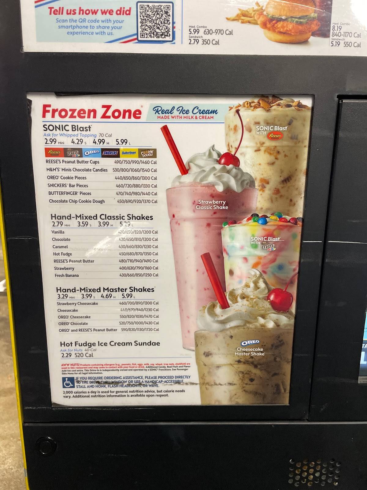 Menu at Sonic Drive-In fast food, Fayette