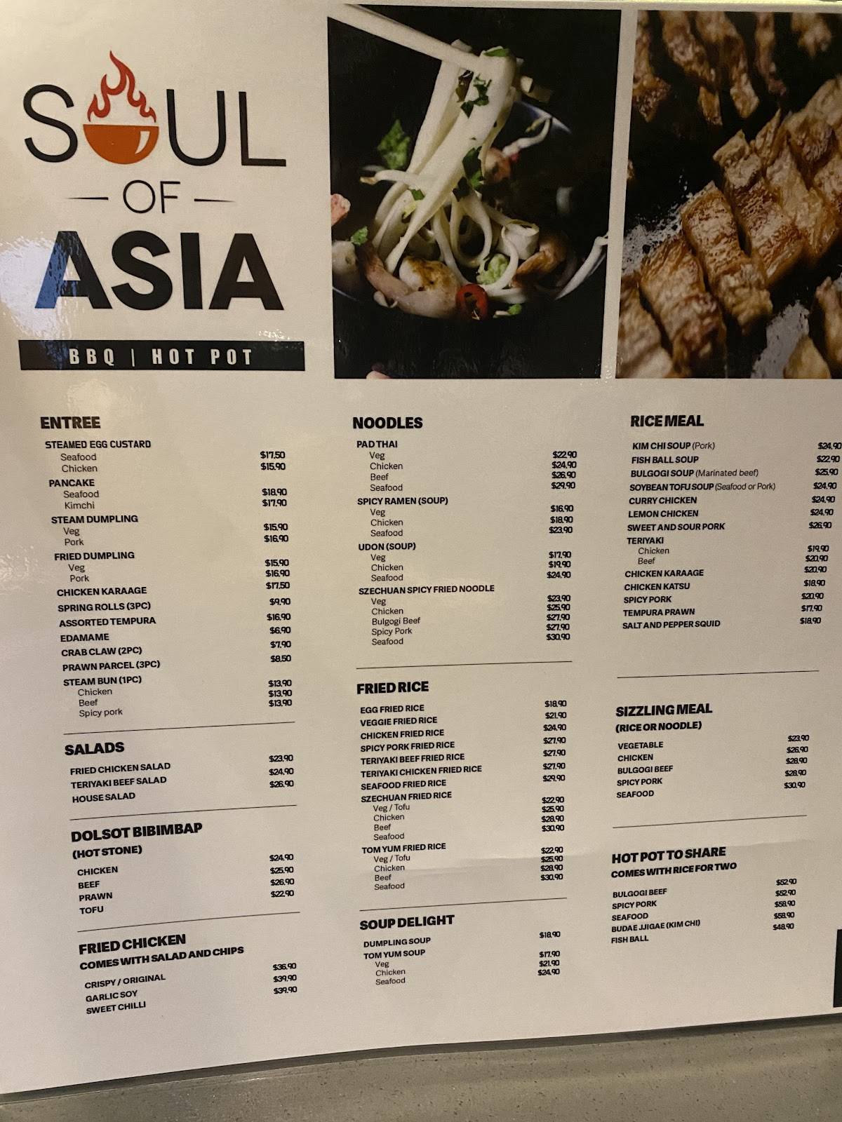 Menu at Soul of Asia restaurant, Eaton, 2 Recreation Dr