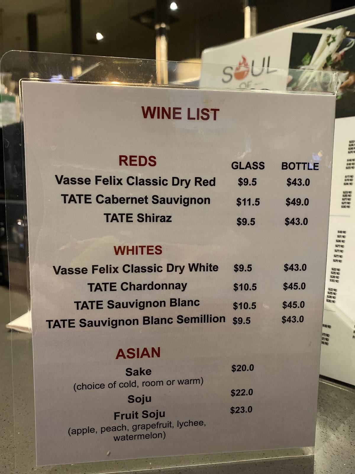 Menu at Soul of Asia restaurant, Eaton, 2 Recreation Dr