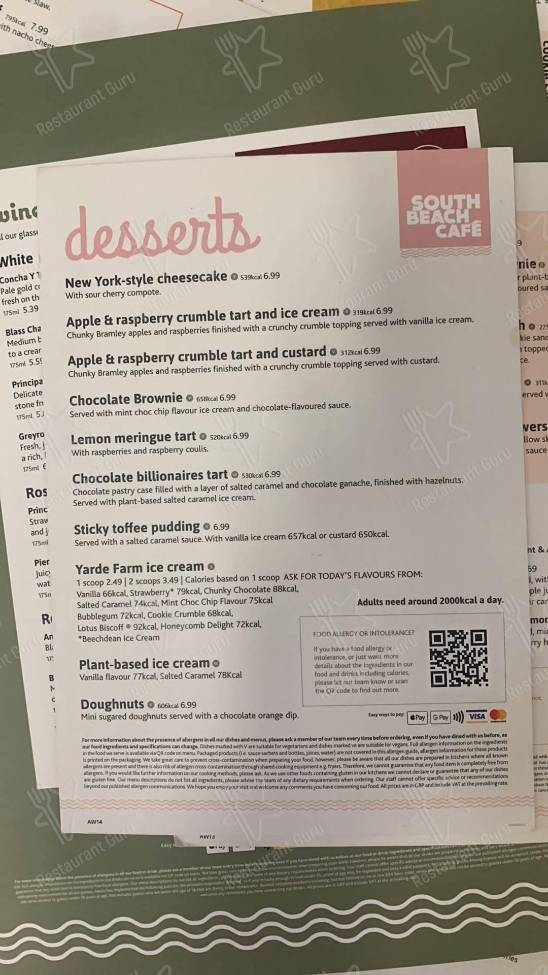 Menu at South Beach Cafe, Exmouth