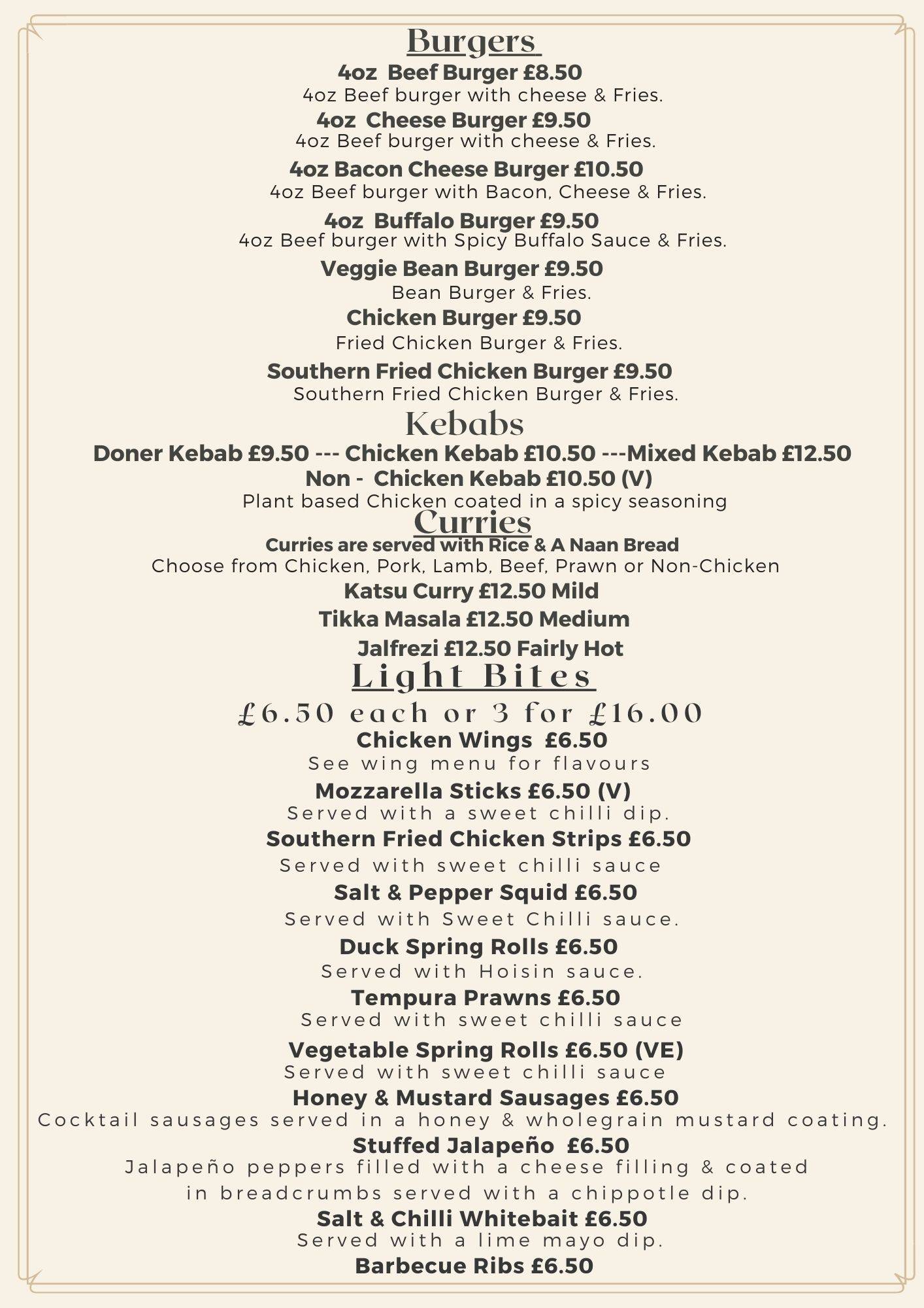 Menu at Anchor Inn pub & bar, South Benfleet