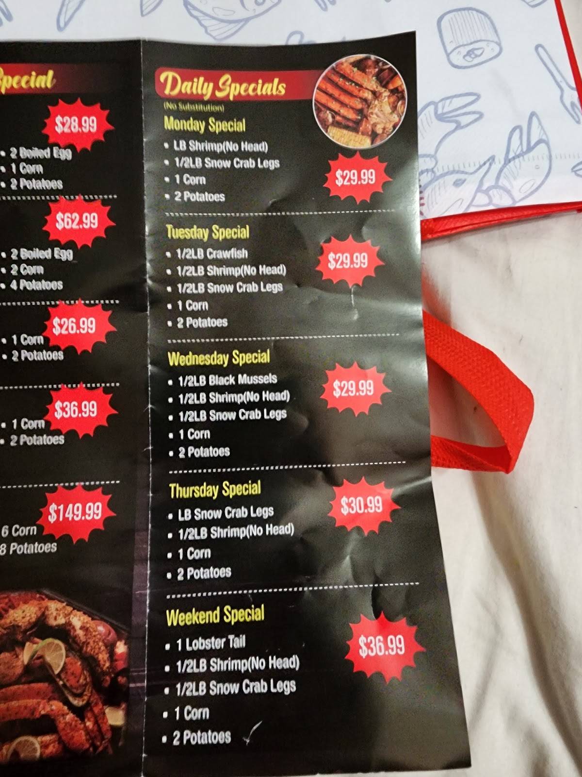 Menu at Juicy Seafood restaurant, South Boston