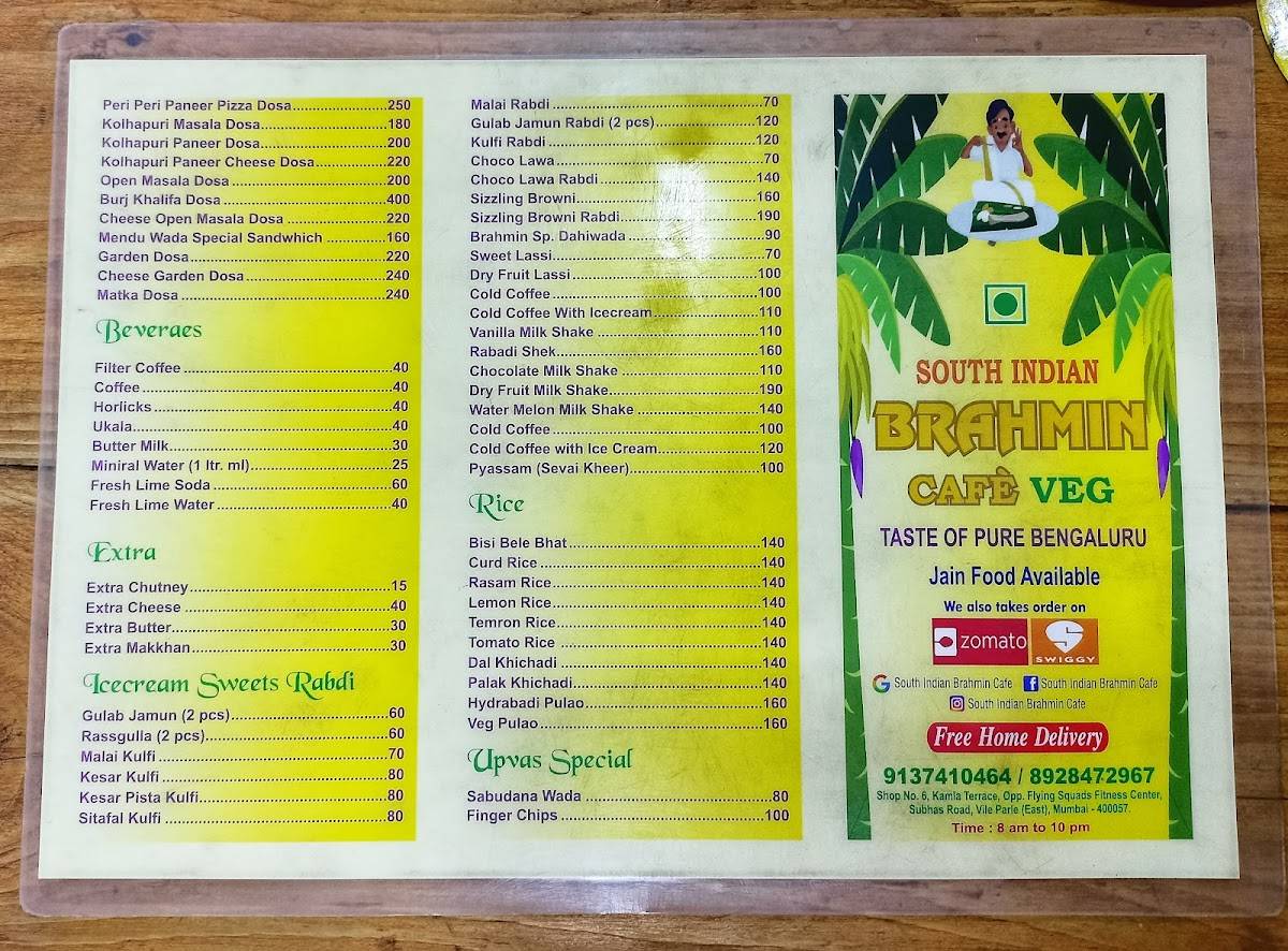 Menu at South Indian Brahmin Cafe, Mumbai, 6