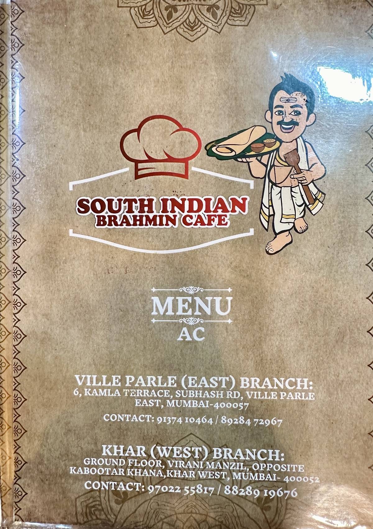 Menu at South Indian Brahmin Cafe, Mumbai, 6