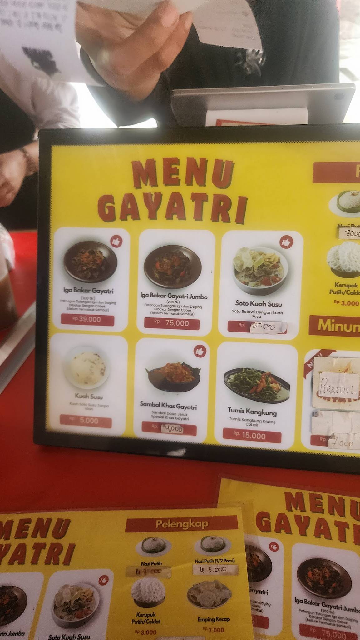 Menu at Iga Bakar Gayatri restaurant, South Jakarta