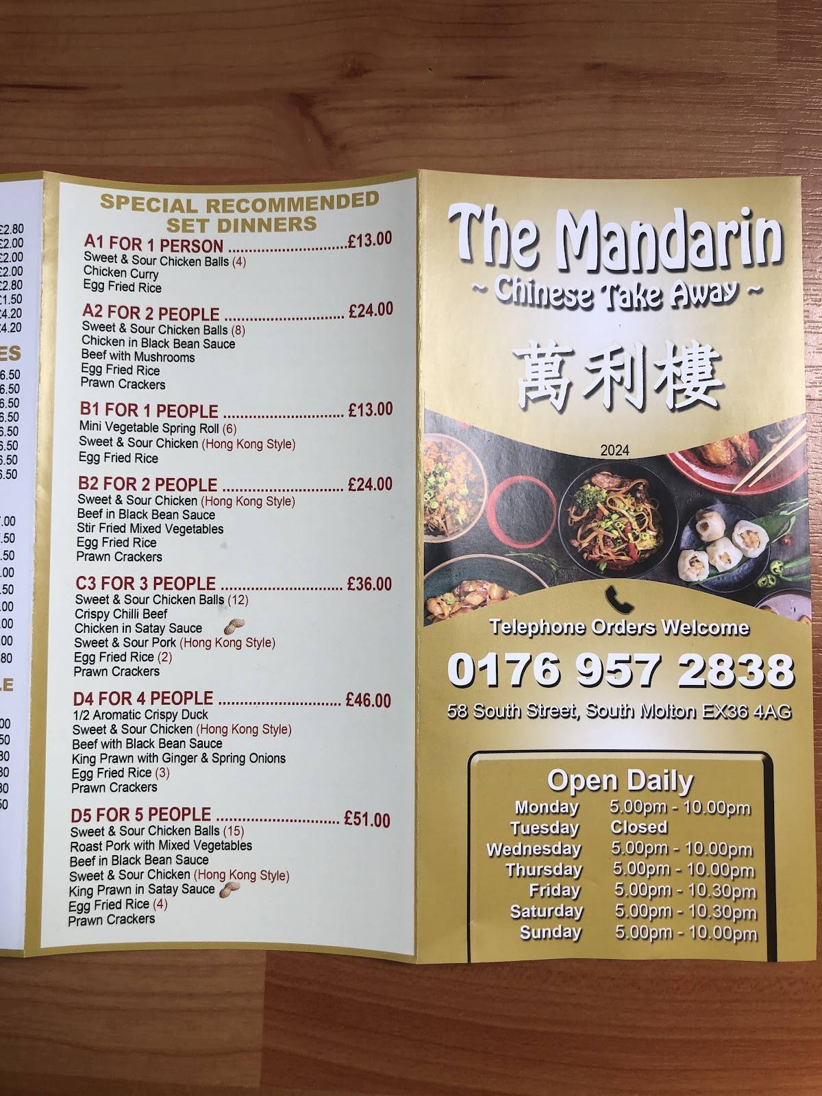Menu at Mandarin & Chinese fast food, South Molton